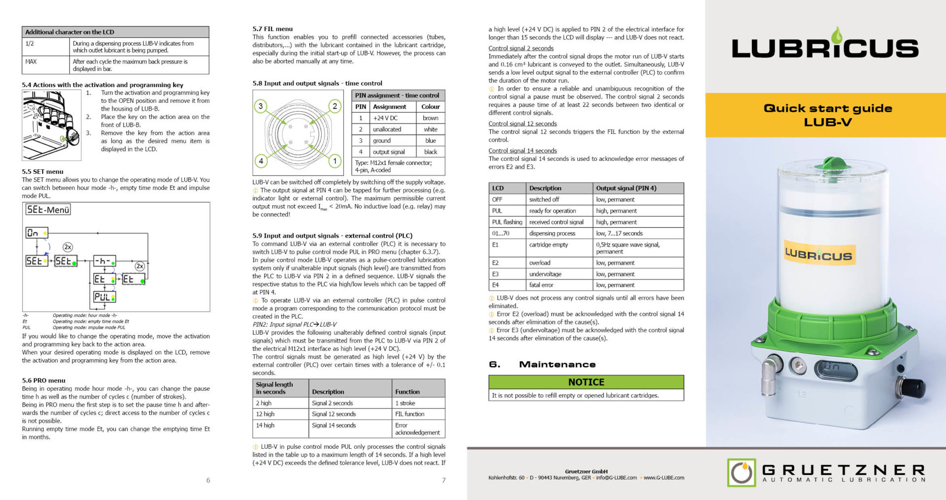 Lubricus V (Gen. II) Kurzanleitung - Gruetzner