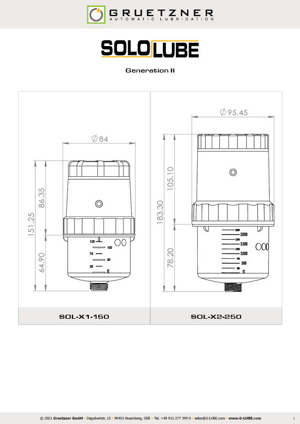 Sololube Xtra150 & Xtra250 technical data sheet - Gruetzner